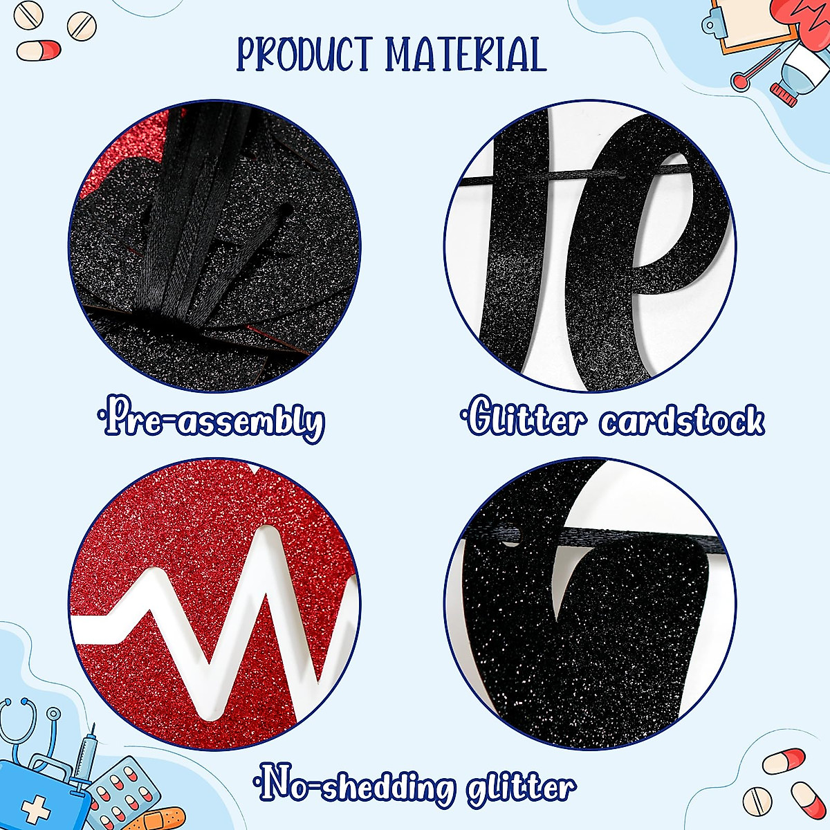 Firefairy We Love Our CNAs Banner, CNA Appreciation Banner, Happy CNA Week Party Decor, Thank You CNAs Party Decor, Nursing Assistant Week Banner, Black and Red Glitter