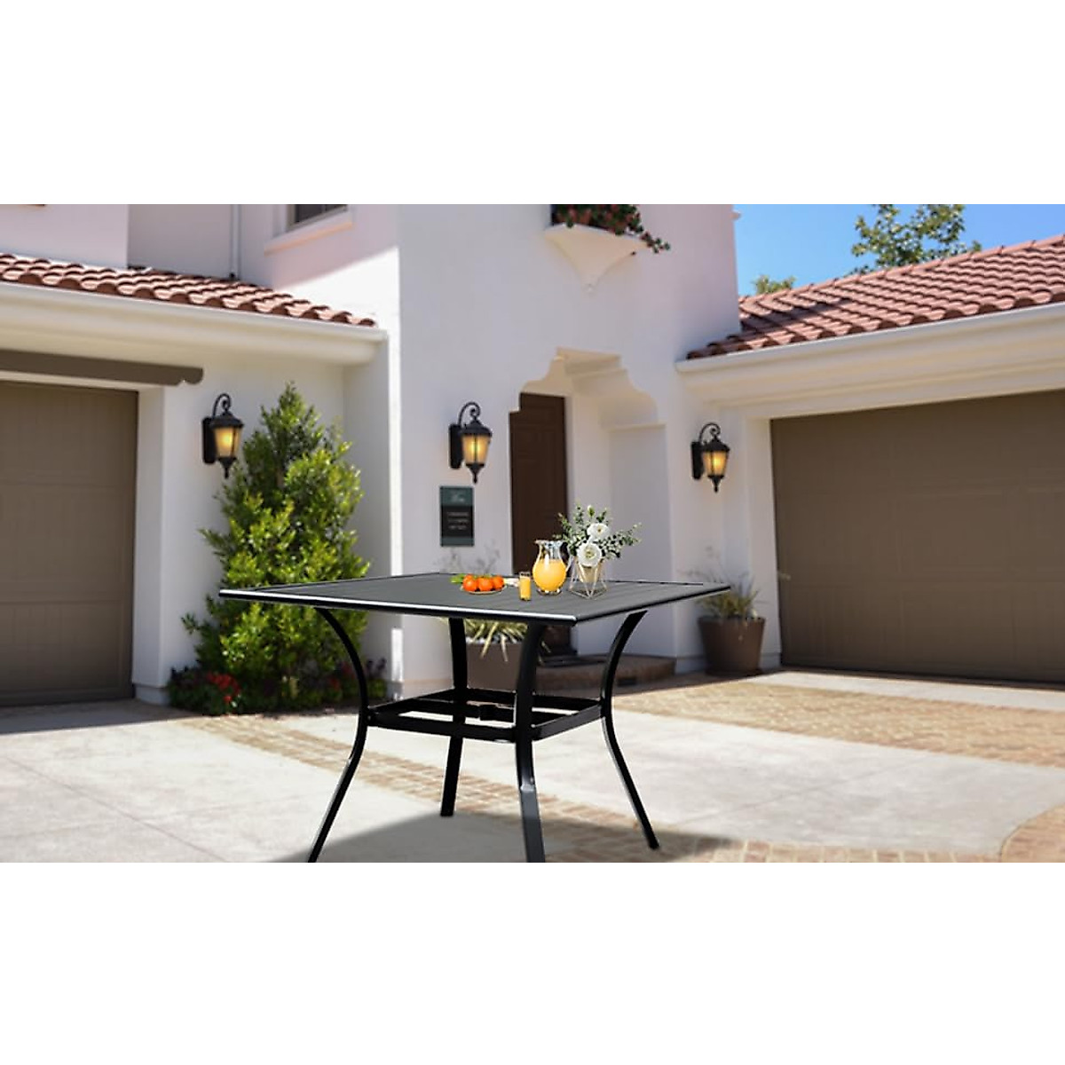 LEVELEVE 1 Piece Patio Dining Table,Outdoor Furniture 38"x 38" Metal Slatted Table with 1.5" Umbrella Hole,Outside Porch Deck Balcony Backyard Table(Square)