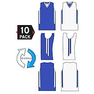 Liberty Imports 10 Pack - Reversible Men's Mesh Performance Athletic Basketball Jerseys - Adult Team Sports Bulk (Blue/White)