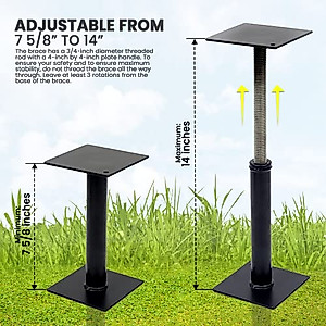 (2-Pack) RV Step Brace Stabilizer (Black) - Adjustable Length from 7 5/8" to 14" - Heavy Gauge Steel with 1,000 lb Max Load Rating - RV Step Stabilizer with 3/4” Threaded Solid Metal Screw