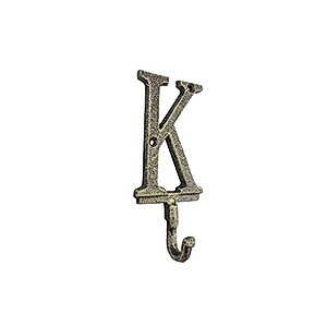 Handcrafted Nautical Decor Rustic Gold Cast Iron Letter K Alphabet Wall Hook 6"