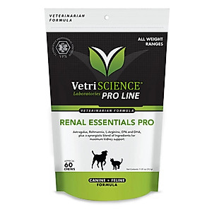 VetriScience Renal Essentials Pro - Balanced Kidney Supplement for Dogs & Cats - Feline & Canine Renal Wellness Support - Formula Supports Kidney Health Management for Pets - 60 Chews