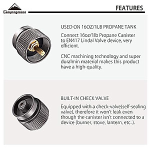 CAMPINGMOON 2pcs Set Camping Grill Gas Stove Adapter, Input: 16oz/1Lb Small Propane Canister, Output: EN417 Lindal Valve Z22-2p