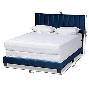 Baxton Studio Clare Queen Size Navy Blue Velvet Panel Bed with Tufted Headboard
