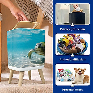 PHAIBHKERP Trash Can with Lid The Green sea Turtle Garbage Can Rectangular Waste Bin Press Cover Dog Proof Wastebasket for Kitchen Bathroom Living Room Nursery