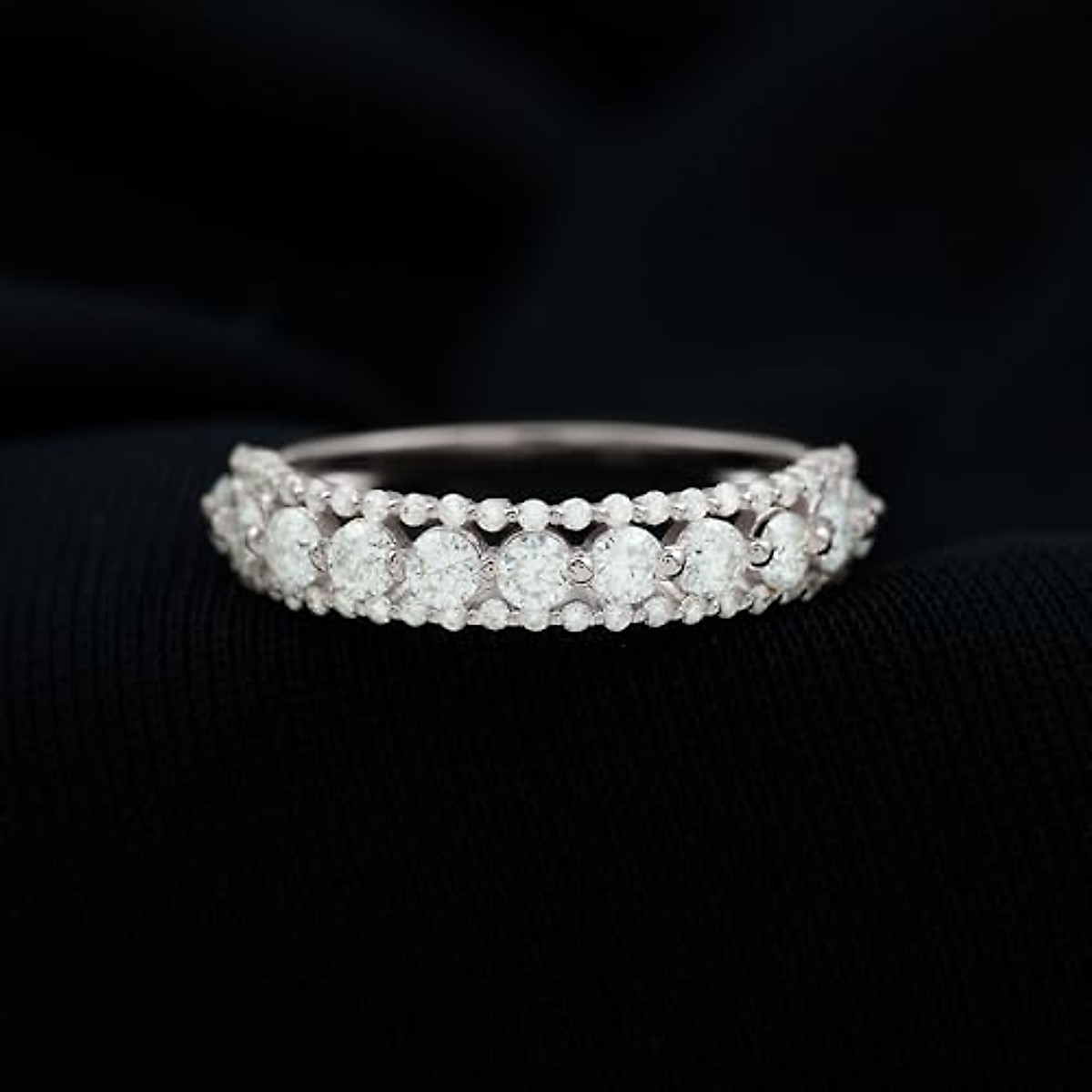 Rosec Jewels Certified Moissanite Wedding Band Ring for Women, Lab Grown Diamond Moissanite Half Eternity Ring (D-VS1 Quality), 14K White Gold, Size:US 8.00