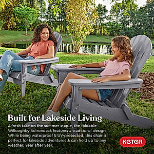 Keter Willoughby Folding Adirondack Chair with Weatherproof Finish, Outdoor Furniture for Entertaining by The Pool, Patio, and Fire Pit, Easy Assembly for Sturdy and Steady Outdoor Seating, Gray