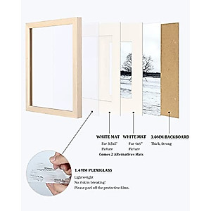 Egofine 8x10 Picture Frames Made of Solid Wood with Plexiglass, Display Pictures 4x6/5x7 with Mat or 8x10 Without Mat Set of 4 for Tabletop and Wall Mounting, Natural Wood