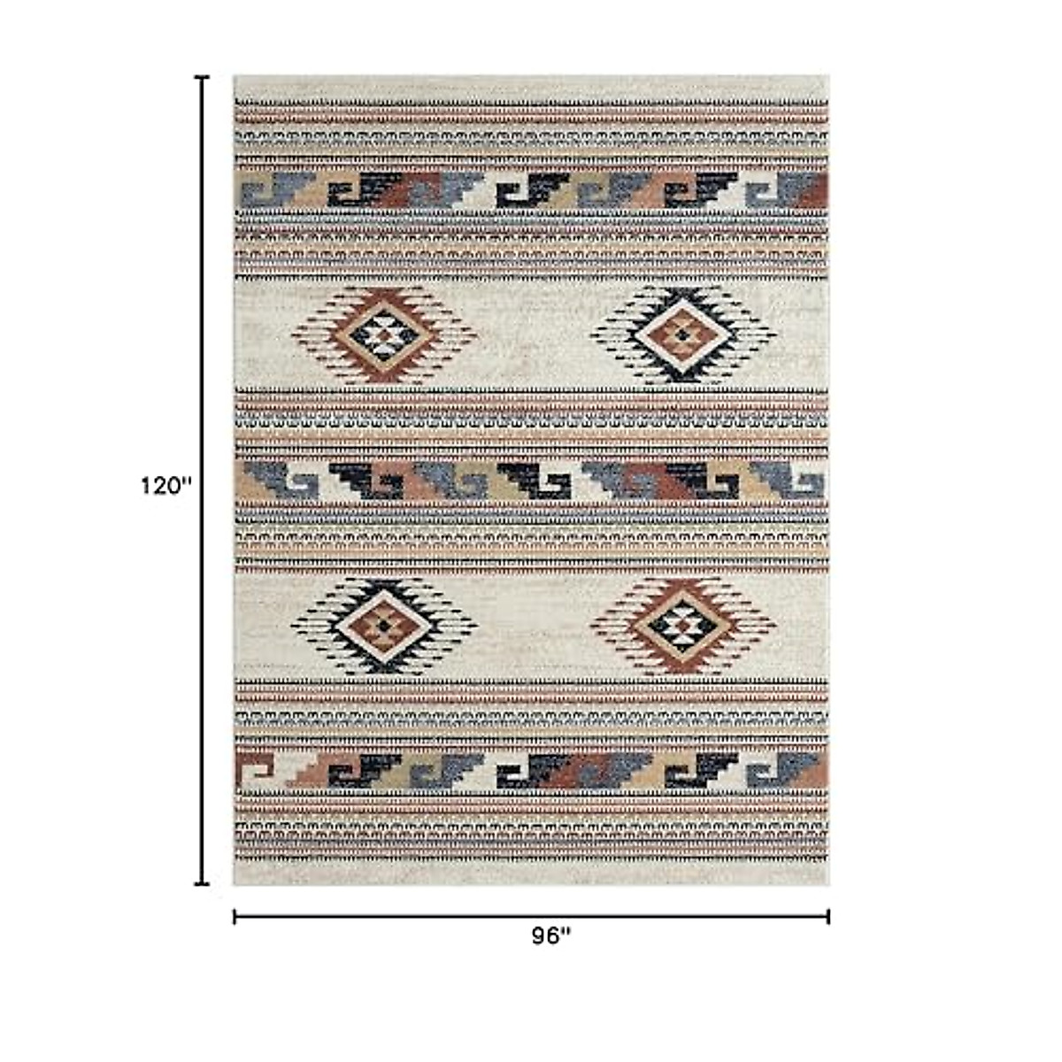 Abani Multicolor Southwestern Design Area Rug - Non-Shed Orange, Grey & Beige 7'9" x 10'2" (8x10) Tribal Pattern Dining Room Carpet Rugs