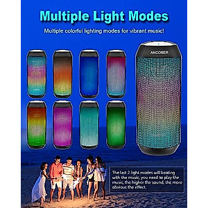 Wireless Bluetooth Speaker, Portable Speaker 15W Stereo Sound with Multi LED Light Dynamic Modes, IPX4 Waterproof Bluetooth Speakers, BT5.3, TWS Surround Pairing, Lightweight for Party Outdoor Camping