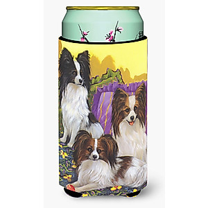 Caroline's Treasures PPP3144TBC Papillon Party Pals Tall Boy Hugger Can Cooler Sleeve Hugger Machine Washable Drink Sleeve Hugger Collapsible Insulator Beverage Insulated Holder