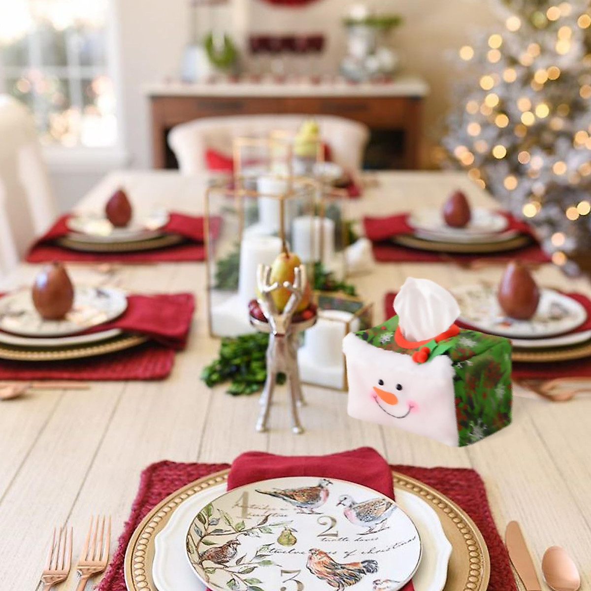 EOQPDECD 2 Pcs Christmas Tissue Box Cover Rectangular Santa Claus Xmas Snowman Tissue Case Tissue Holder Paper Towel Holder Napkin Container Winter Desktop Decoration for Holiday Home Office