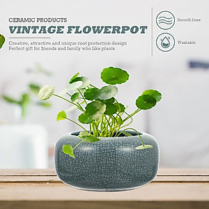 NOLITOY Round Ceramic Planter Cylinder Vases Ceramic Succulent Pots Flower Planter Pot Vintage Hhydroponic Container Bonsai for Home Office Table Living Room Blue Fish Bowl