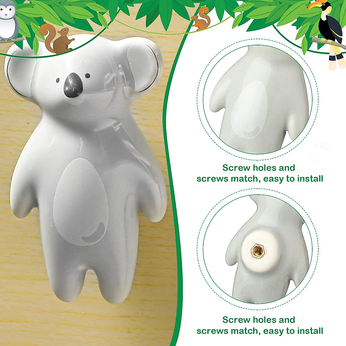 5 Pieces Cute Animal Knobs Kid Handles Ceramic Knobs Child Drawer Pulls Animal Cabinet Handles Lovely Cupboard Knobs Nursery Drawer Handle with Screws for Room Bedroom Bathroom Kitchen Door Dressers