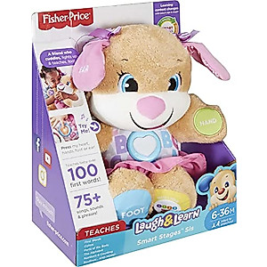 Fisher-Price Laugh & Learn Baby & Toddler Toy Smart Stages Sis Interactive Plush Dog With Music Lights & Learning Content For Ages 6+ Months