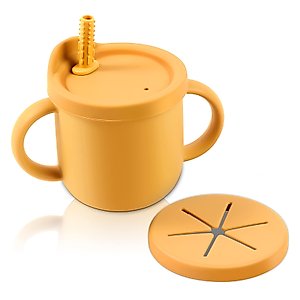 LUOWAN Sippy Cup with Straw Silicone Baby Cup with Straw Spill Proof Snack Container 2 in 1 8OZ