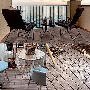 Plastic Interlocking Patio Deck Tiles 44 PCS Plastic Assembled Floor Outdoor Balcony Terrace Floor Garden Buckle Non-Slip Imitation Wood Floor (Gray)
