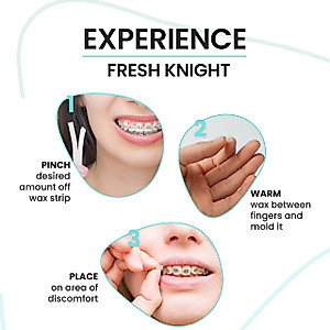 Braces Wax,10 Pack. Dental Wax for Braces & Aligners, Unscented & Flavorless - 50 Premium Orthodontic Wax-Strips. White Cases. Includes storage case. Food Grade ortho bracewax. Fresh Knight. (White)