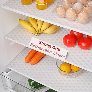 Cooyes Refrigerator Liners, Non-Slip Fridge Liners Washable, Absorbent Refrigerator Shelf Liner for Kitchen Cabinets, Non-Adhesive Refrigerator Mats Fridge bin Liners 12" x 24", 6Pcs