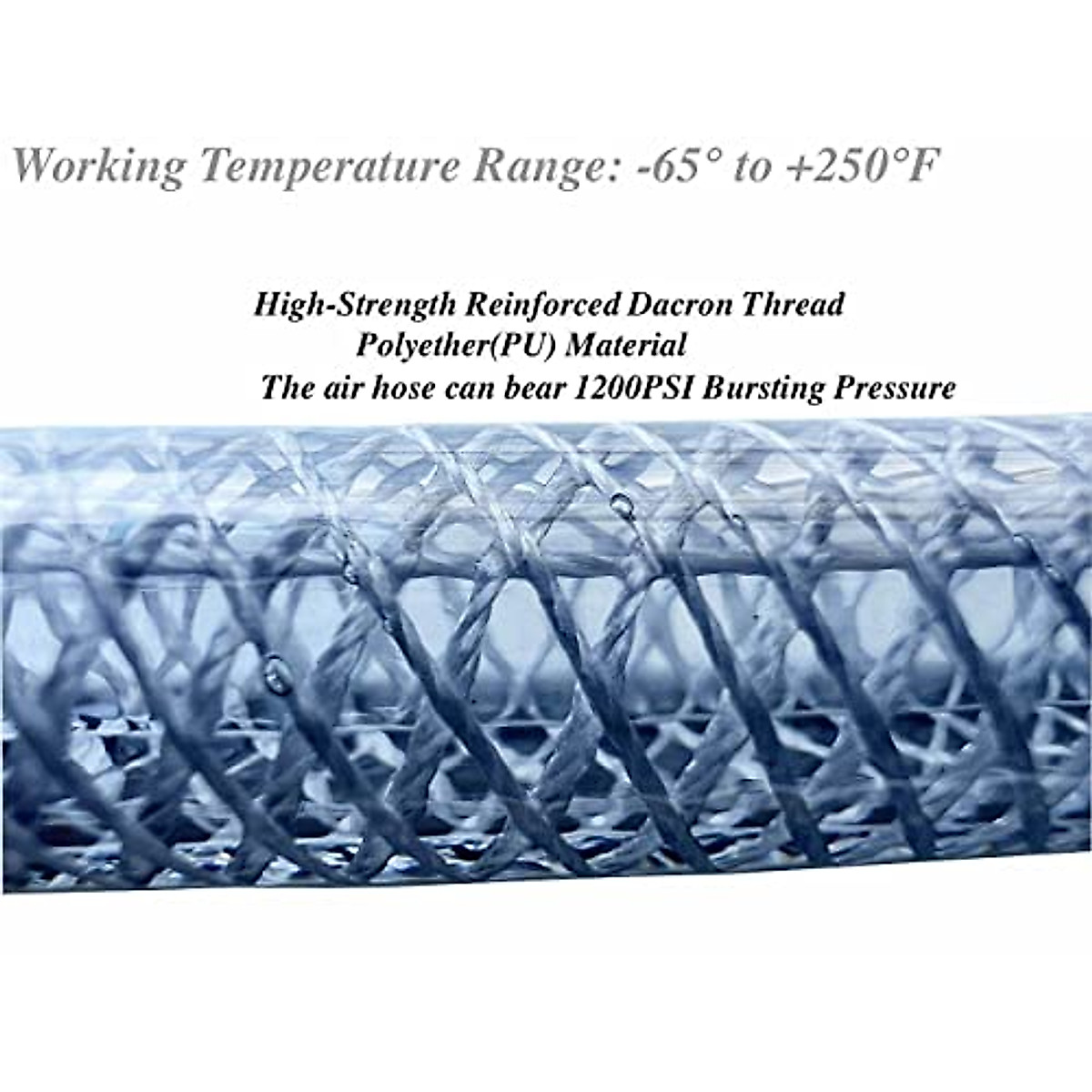 SANFU Polyurethane(PU) Air Hose 1/4-Inch x 100ft Reinforced, lightweight Anti-low temperature 300PSI with 1/4” Swivel Industrial Quick Coupler and Plug, Bend Restrictor, Silver Gray(100’)