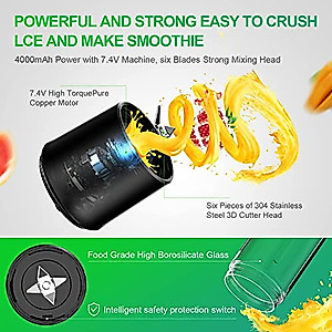 chalvh Portable Blender, 16.9 Oz Personal Blender for Shakes and Smoothies, Fruit Juice Mixer Rechargeable with USB C, Six 3D Blades Mini Blender for Sports, Office, Travel, Gym, and Outdoors(Black)