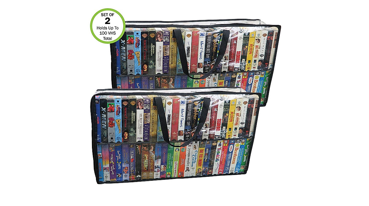 Evelots 2-Pack Clear VHS Storage Bags - Protect 100 Tapes