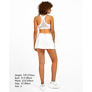 Stelle Women Tennis Skirt Golf Skorts Athletic High Waisted with Pockets Inner Shorts Sport Workout Pleated Pickleball(White-Nylon,S)
