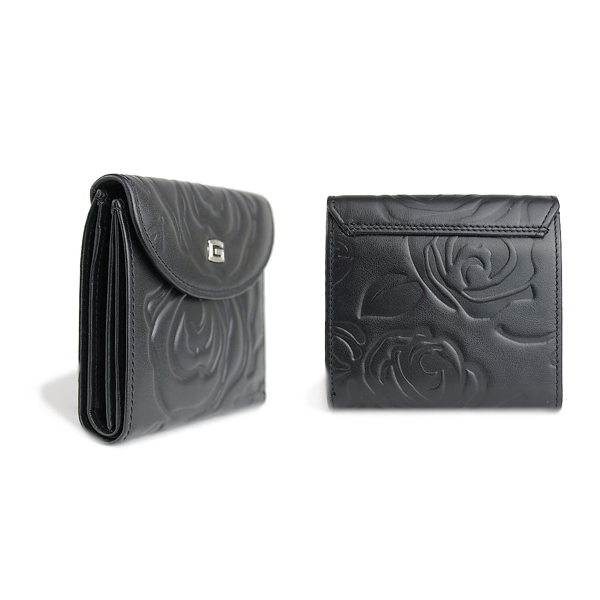 GIUDI Women`s Wallet Small Floral Print Leather Black