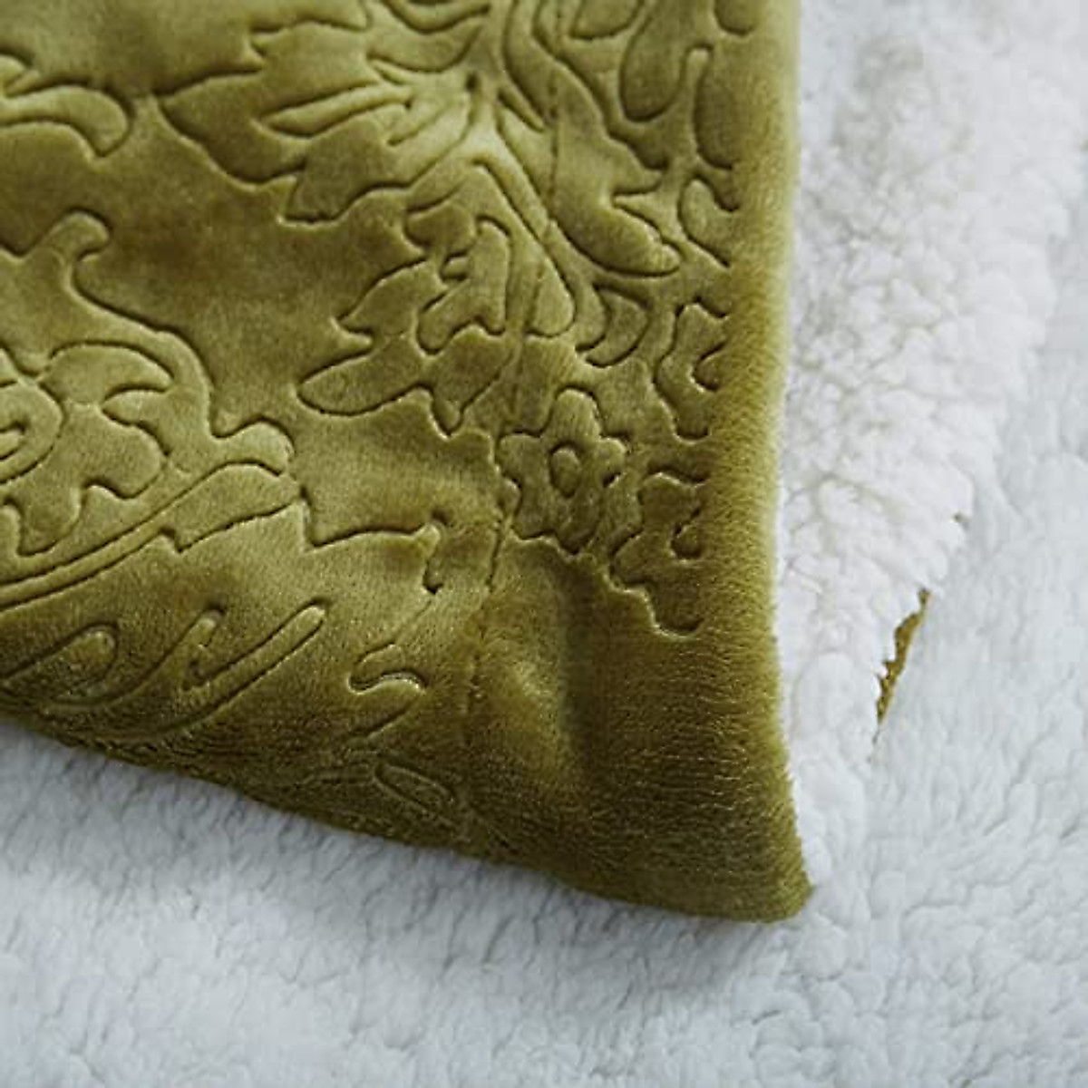 Tache Green Sherpa Throw Blanket - Earth Day - Embossed Plush Cozy Comfy Cuddly Fluffy Light Olive Lime Green Luxury Durable Super Soft Warm Decorative Flannel for Couch and Sofa - 50X60 Inch