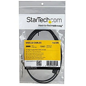 StarTech.com 1m 3 ft Micro-USB Cable with Right-Angled Connectors - M/M - USB A to Micro B Cable - 3ft Right Angle Micro USB Cable (USB2AUB2RA1M), Black