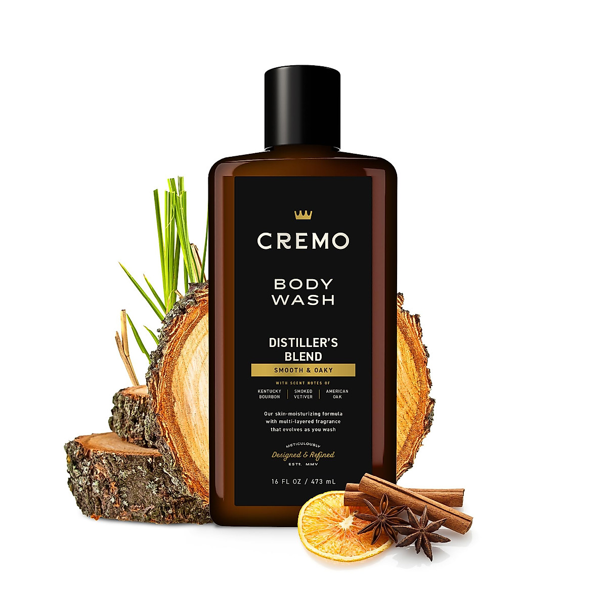 Cremo Body Wash Men, An Elevated Blend with Notes of Kentucky Bourbon, Smoked Vetiver and American Oak, 16 Fl Oz