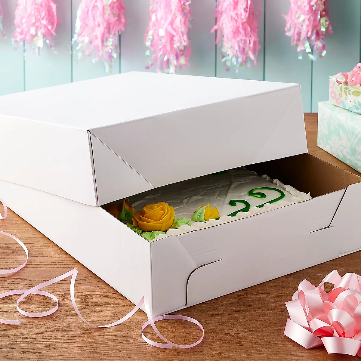 2 Count (12 total) 19” x 14” White Paper Cake Boxes - Fits 18" x 12" Sheet Cakes or 24 Cupcakes - Bulk 6 Pack