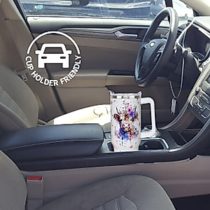 sgqjdpmc 40 oz Cow Print Tumbler with Handle and Straw Lid 40oz Cute Cow Themed Gifts Steel Insulated Travel Cow Coffee Cup