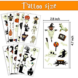 Halloween Tattoos for Kids, Trick or Treat Temporary Tattoos, Kids Glow in The Dark Waterproof Vampire, Human Skeleton, Horror Pumpkin, Witch, Alien Tattoo Stickers for Halloween Party Favor
