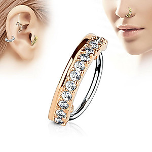 CZ Surgical Steel Ear Cartilage Earrings Daith Tragus Helix Hoop Nose Rings 20G (0.8mm) - Rose Gold