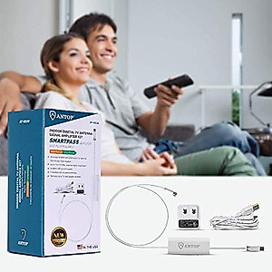 Antop HDTV Antenna Amplifier Signal Booster with High Gain and Ultra Low Noise, Amplified FM UHF VHF Signal for Any Non-Amplified Antenna-USB Power Supply, White