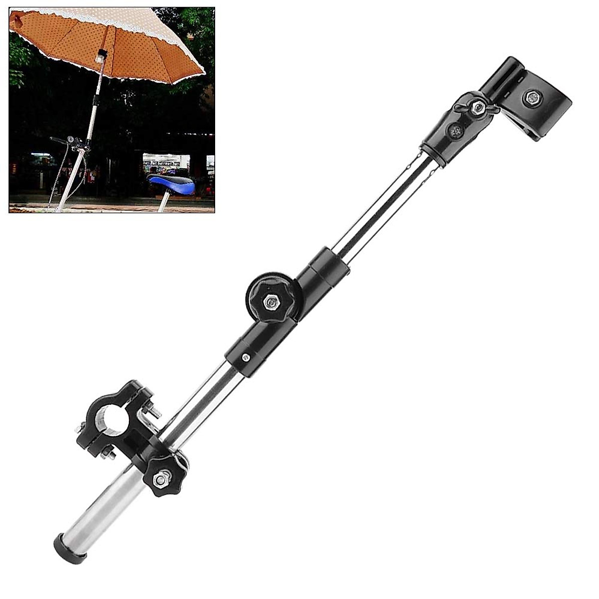 Umbrella Holder, Angle Adjustable Stroller Sun Protection Stand Stainless Steel Baby Infant Chair Mount Bicycle Bar Stretch Swivel Connector Bike Handle Frame for Outdoor Pram Wheelchair Accessories