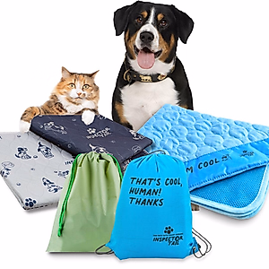 INSPECTOR TAIL Cooling Mat + 2 Washable Pee Pads | Bonus String Bag for Traveling & Dry Bag to Storage Wet Pads | Cooling Blanket for Large & Extra Large Dogs | 5 Pack Dog Essentials