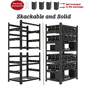 12GPU Stackable Mining Rig Frame, Steel Open Air Mining Rig Case, Solid Miner Frame for Crypto Ethereum ETH RVN Ergo Miner Mining Case Rack Fits Dual Power ATX Motherboard