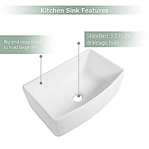 30 White Farmhouse Sink - Logmey 30 inch Kitchen Sink Arch Edge Curved Ceramic Fireclay Apron Front Single Bowl Farm Sink