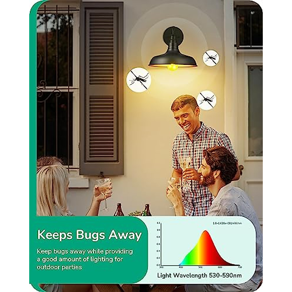 EDISHINE A19 Yellow Light Bulb, 9W(60W Equivalent), 600LM, 2400K Amber Glow Outdoor Bug Light Bulbs, Non-Dimmable, E26 Medium Base, UL Listed, 8 Pack