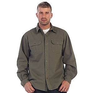 Gioberti Men's Brushed and Soft Twill Shirt Jacket with Flannel Lining, Olive, L