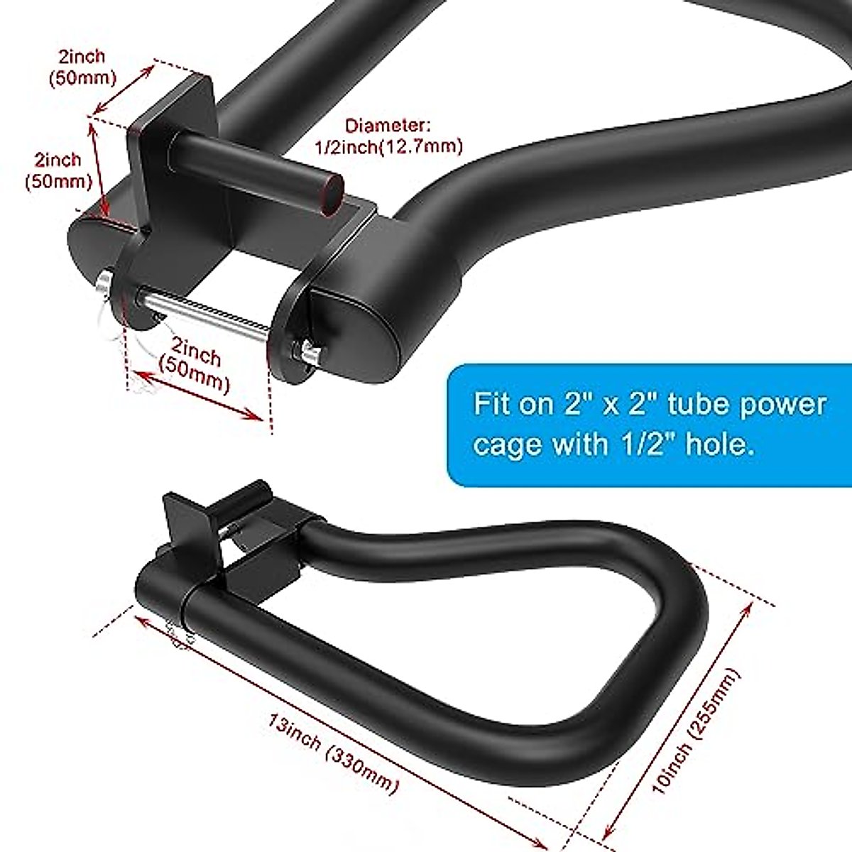 SELEWARE Solid Dip Bar Attachment for 2" x 2" with 1/2" Hole Power Cage Squat Rack, Set of 2 Dip Bar Multi-Grip Handles for Strength Training
