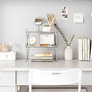 Estink Stackable Clear Organizer, Plastic Transparent Stackable Countertop Shelves Tabletop Storage Rack for Makeup Kitchen Utensils Cosmetics Stationery Bathroom Supplies Organization