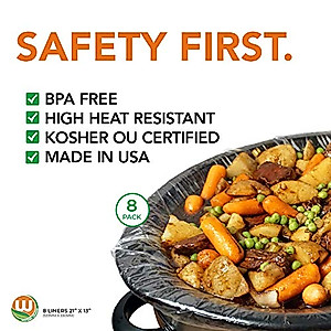 Heavy-duty Crockpot Liners BPA-free Made in the USA, 8 Liners 13"x21", Bags Fit 3-6.5 Quart Oval and Round Slow Cooker