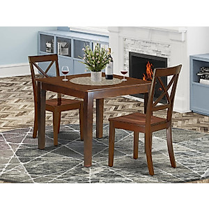 East West Furniture OXBO3-MAH-W 3 Piece Dining Room Table Set Contains a Square Kitchen Table and 2 Dining Chairs, 36x36 Inch, Mahogany