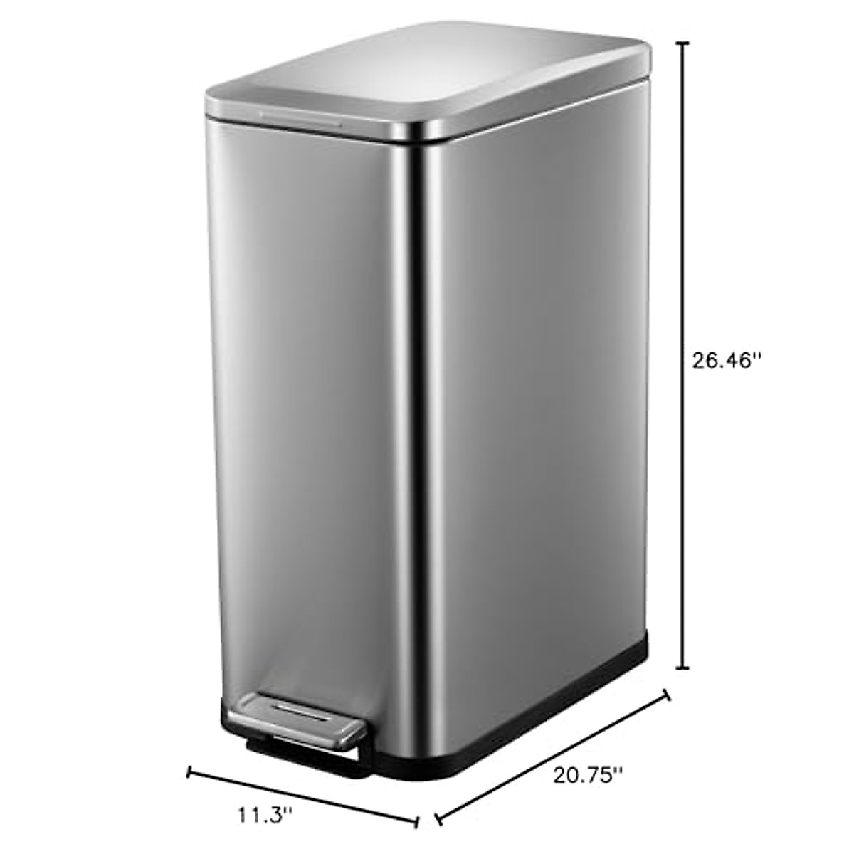 WELYFE 13 Gallon Tall Kitchen Garbage Can, Hands-Free Stainless Steel Trash Can, Slim Rectangular Fingerprint-Resistant Soft Close Kitchen Trash Can with Lid, Silver
