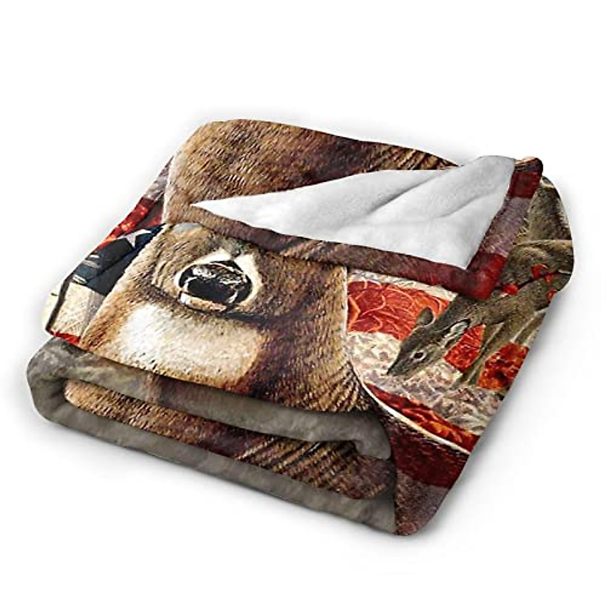 American Flag Deer Blankets 60"X50" Ultra-Soft Flannel Throw Blanket Plush Cozy Throws for Sofa Bed Micro Fleece Blanket for Adults Kids