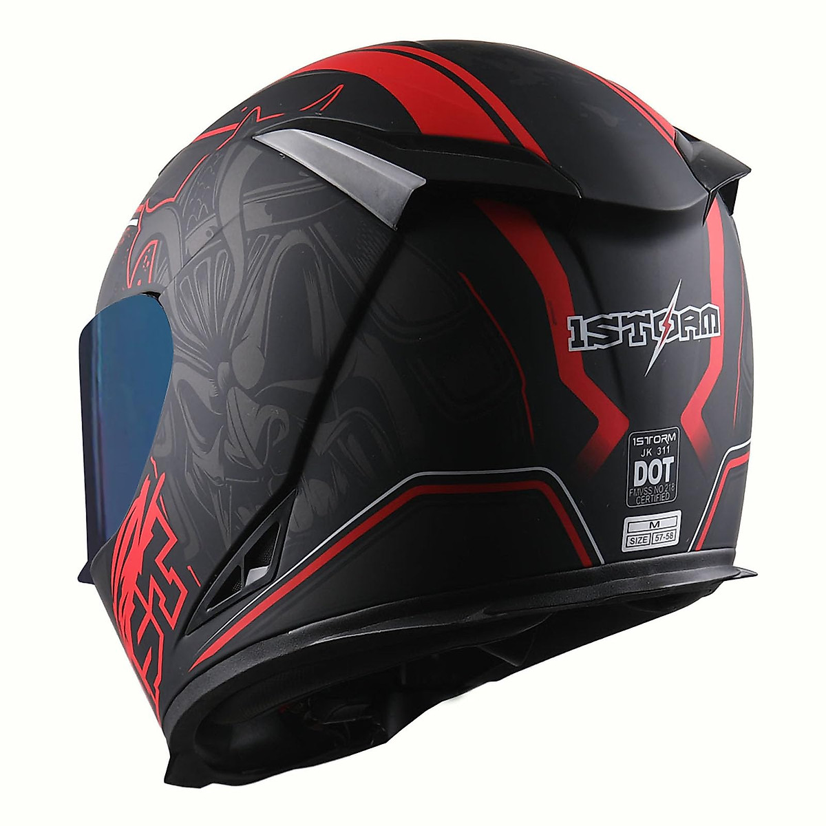 1STORM Motorcycle Full Face Helmet Skull King Matt Red+ One Extra Clear Shield, Size Large (57-58 cm,22.4/22.8 Inch)