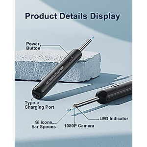 Ear Wax Removal, Ear Cleaner Camera with 1080P, Ear Cleaning Kit with 6 Ear Pick, Ear Camera for iPhone, iPad, Android Phones, with 8 Pcs Ear Set
